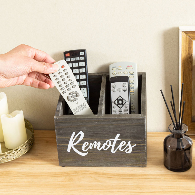 MyGift 2 Slot Solid Wood Remote Control Holder